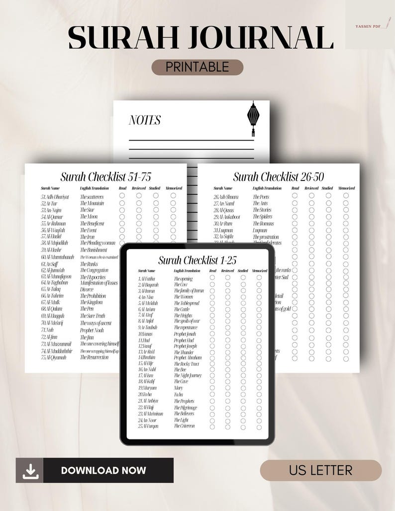 Surah Journal Digital, Quran Study, Surah Tracker, Surah Study, Muslim ...