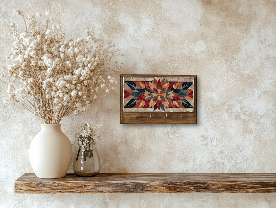 Rustic Wooden Key Holder With Handcrafted Mosaic | Wall Key Rack ...