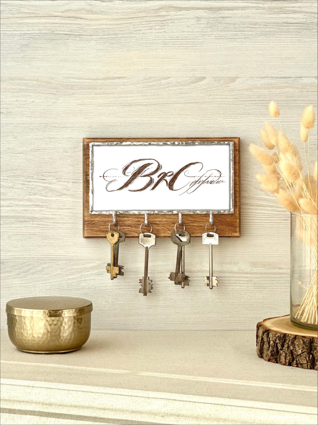 Personalized Tile Key Rack • Family Name Sign | Rustic Wooden Entryway ...