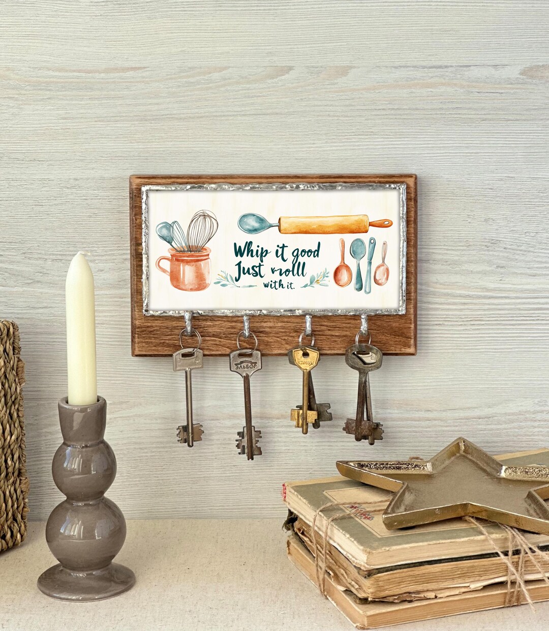 Funny Kitchen Key Holder for Wall, Wooden Key Rack With Baking Utensils ...