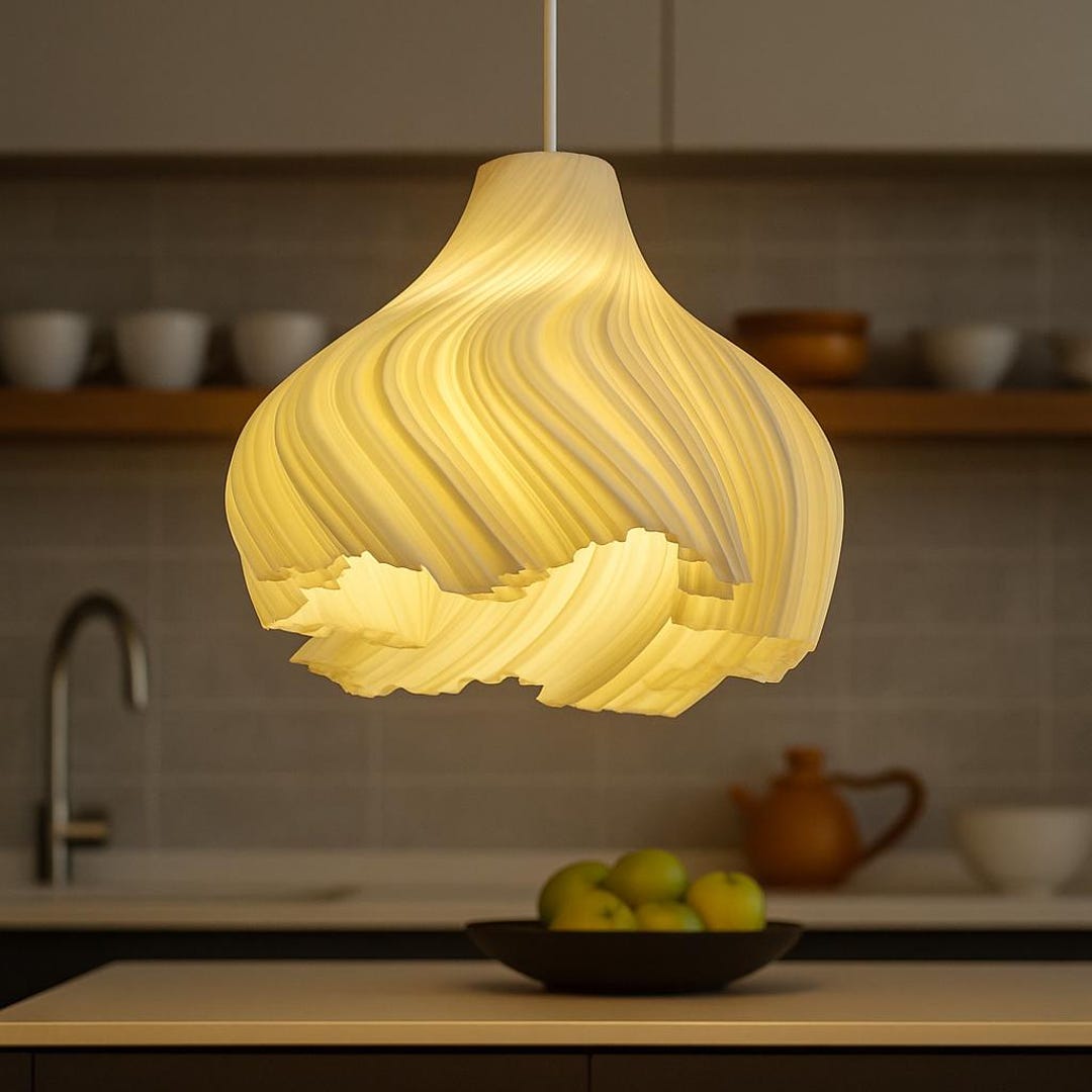 3D Printed Pendant Light, Modern Minimalist Flowing Design Lamp Shade ...