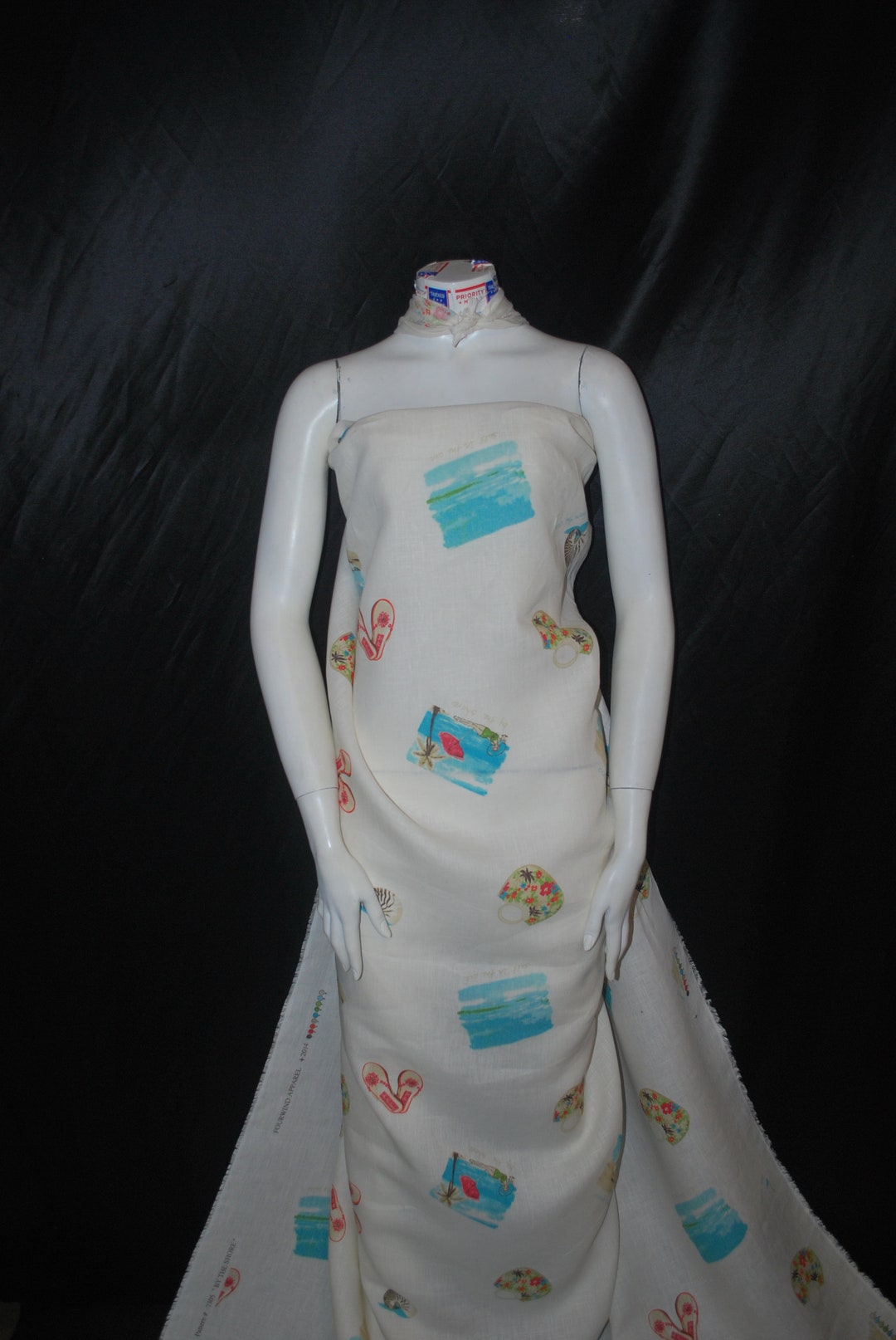 Linen 100% Printed Woven Fabric Natural Fiber Gorgeous by the Shore ...