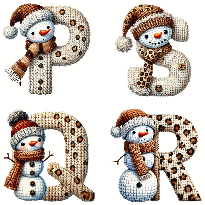 Christmas Snowman Alphabet PNG, Leopard Print Knitted Letters (digital ...