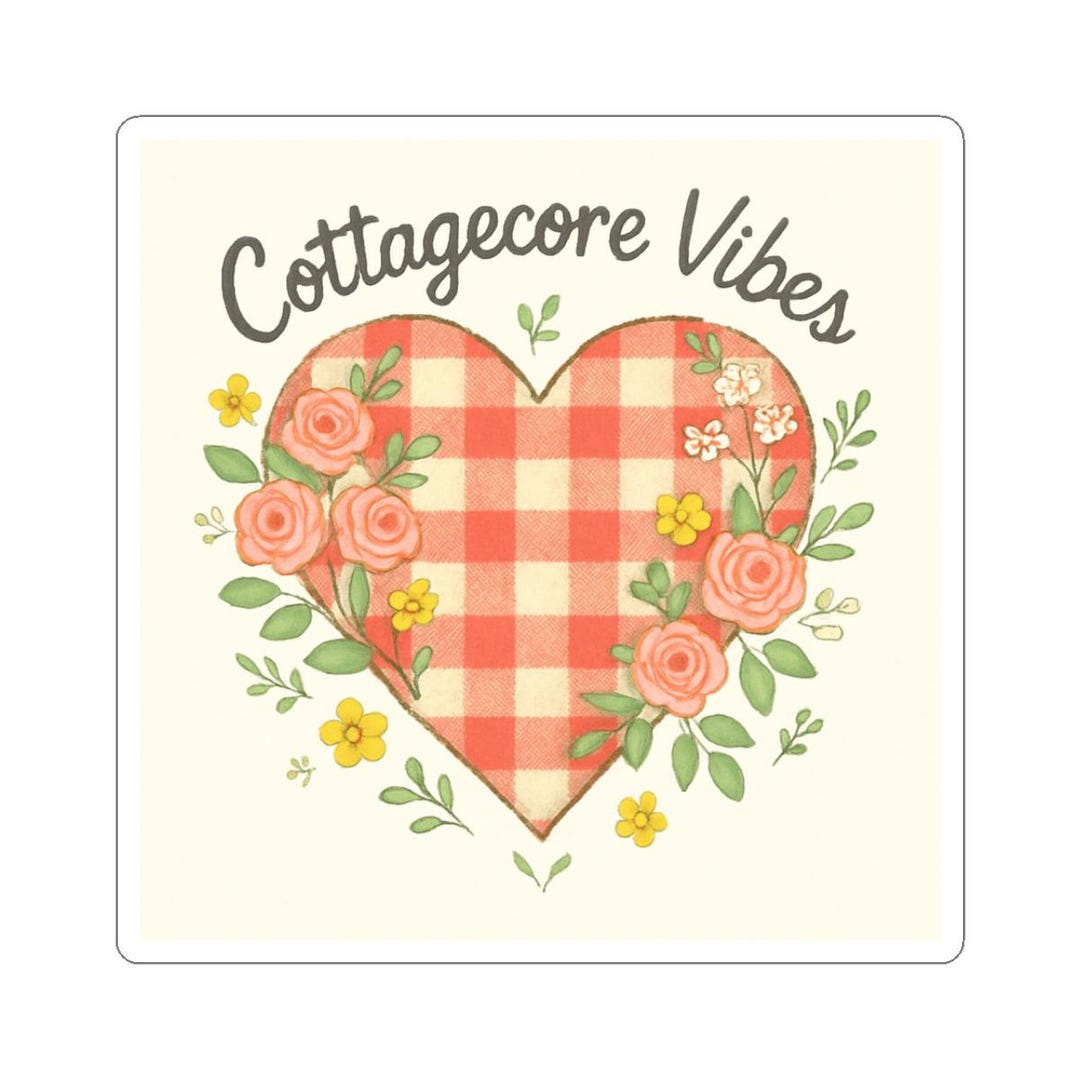 Cottagecore Vibes Gingham Heart Kiss-cut Stickers Pastel Floral Design ...