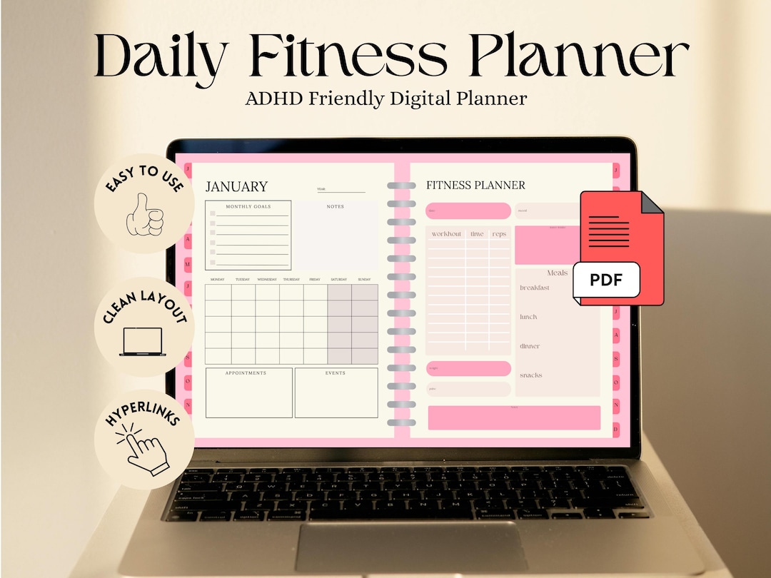 Digital Health + Wellness Planner | Daily Fitness Routine Organizer ...