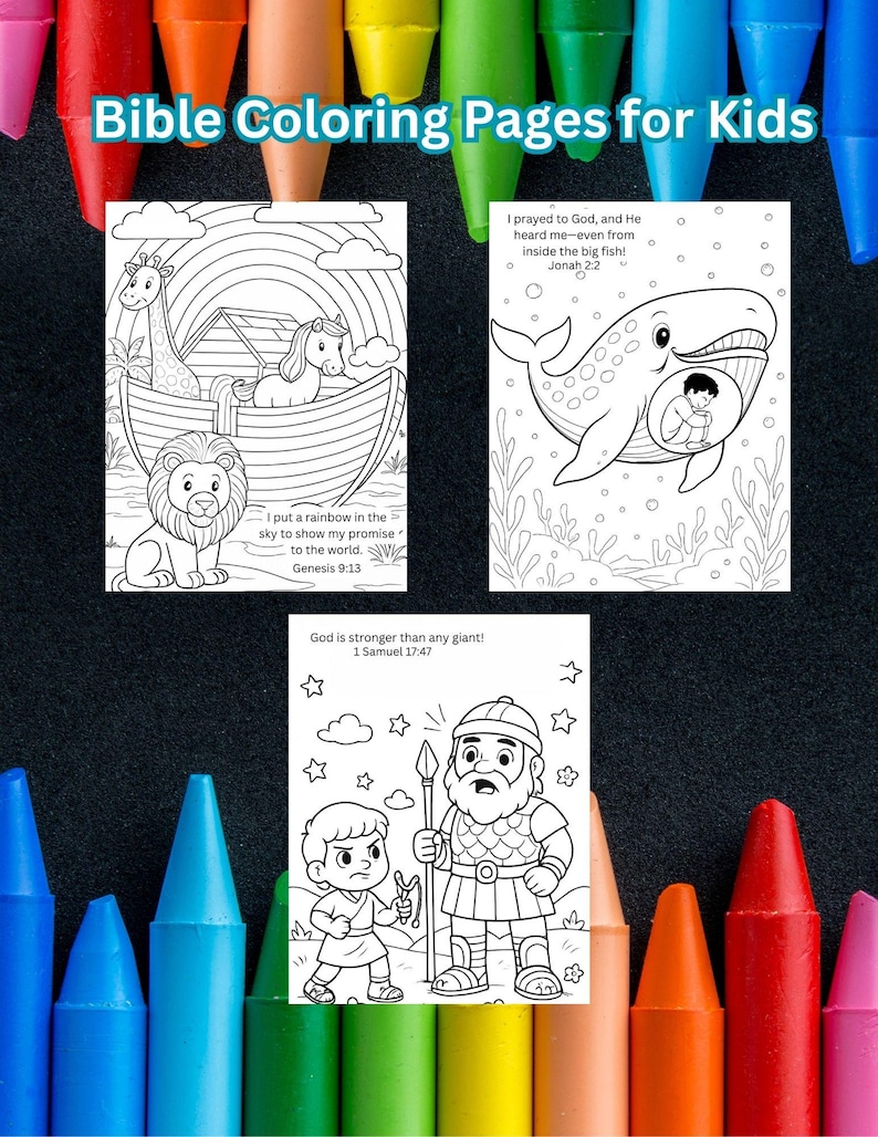 Bible Story Coloring Pages for Kids: Noah's Ark, Jonah, David (PDF ...