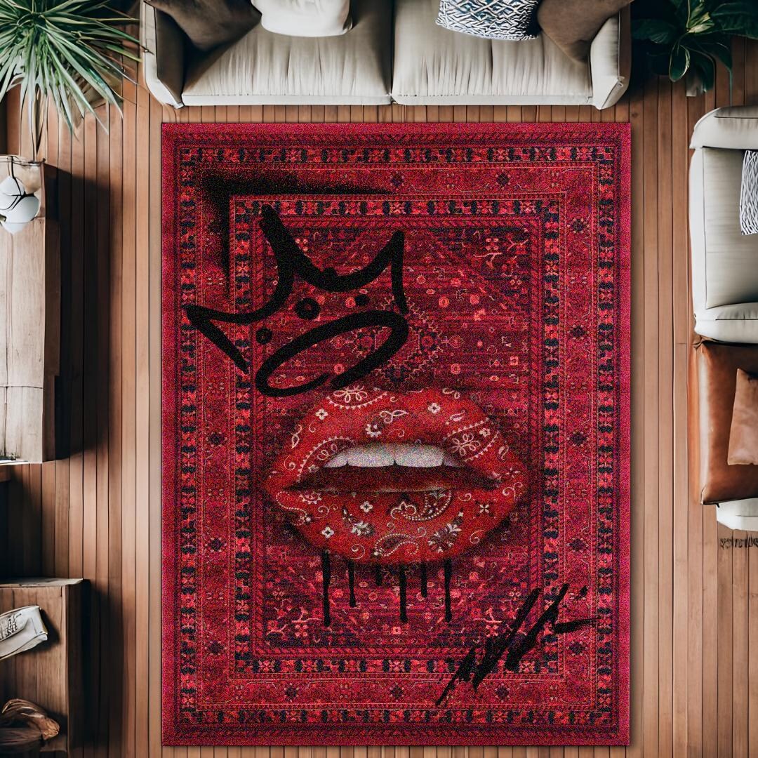 Red Bandana Lips Rug, Graffiti Pop Art Area Rug, Unique Persian Style ...