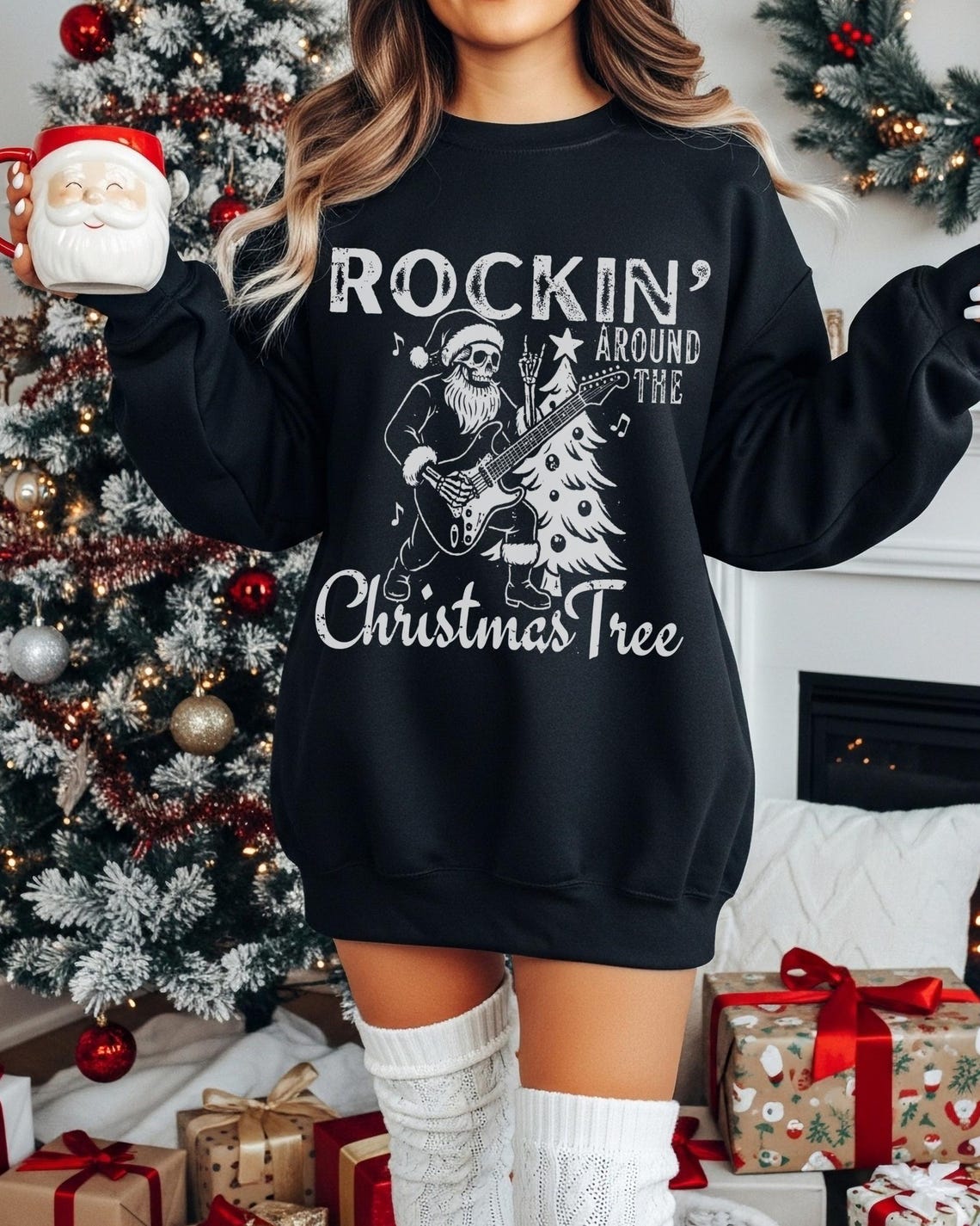 Rockin' Around the Christmas Tree Sweatshirt | Skull Santa, Emo Holiday ...