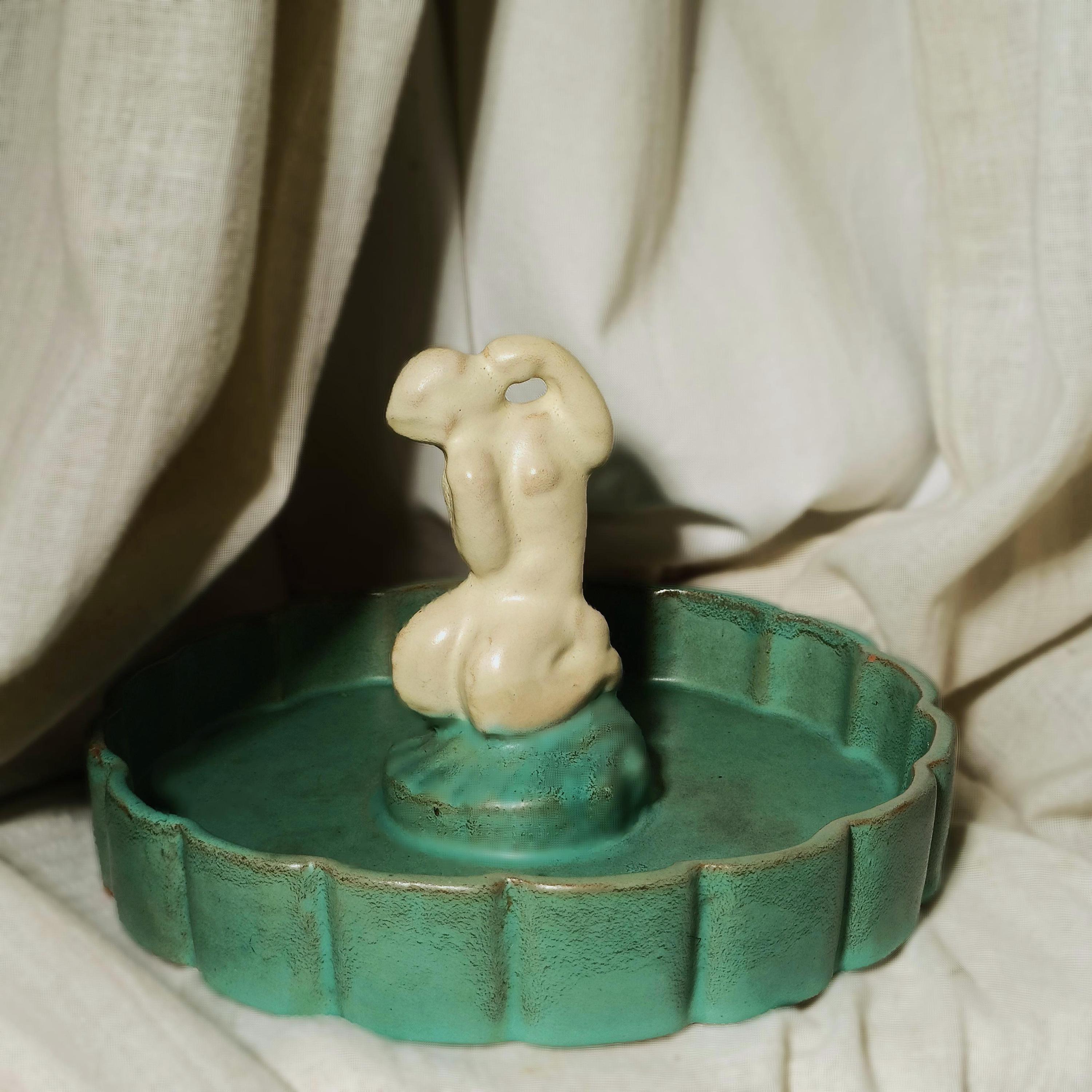 1920s Art Deco Mermaid Dish: Gabriel Fajansverken Scandinavian Celadon ...