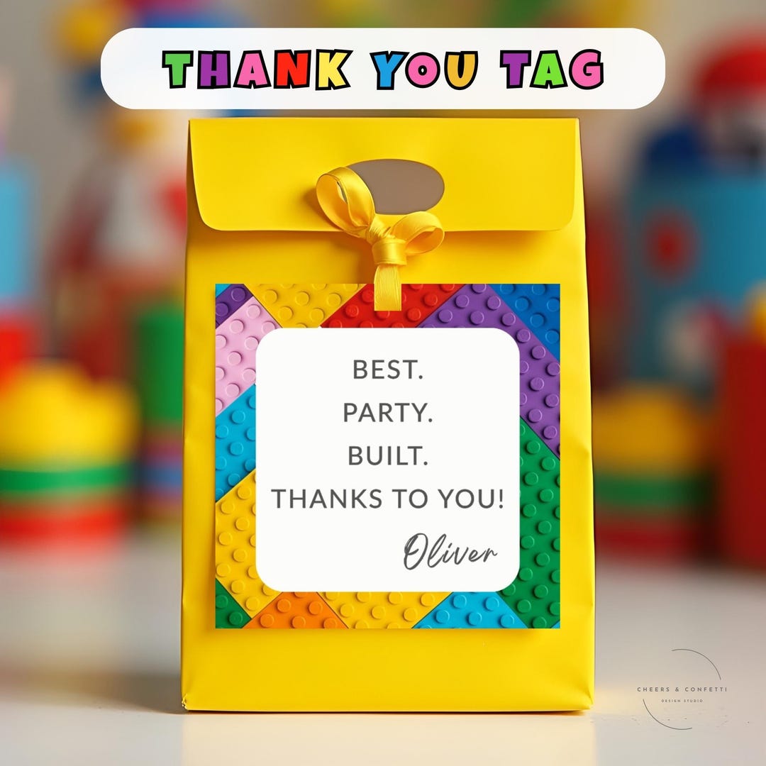 Building Block Birthday Thank You Tag, Editable Printable Gift Tag for ...