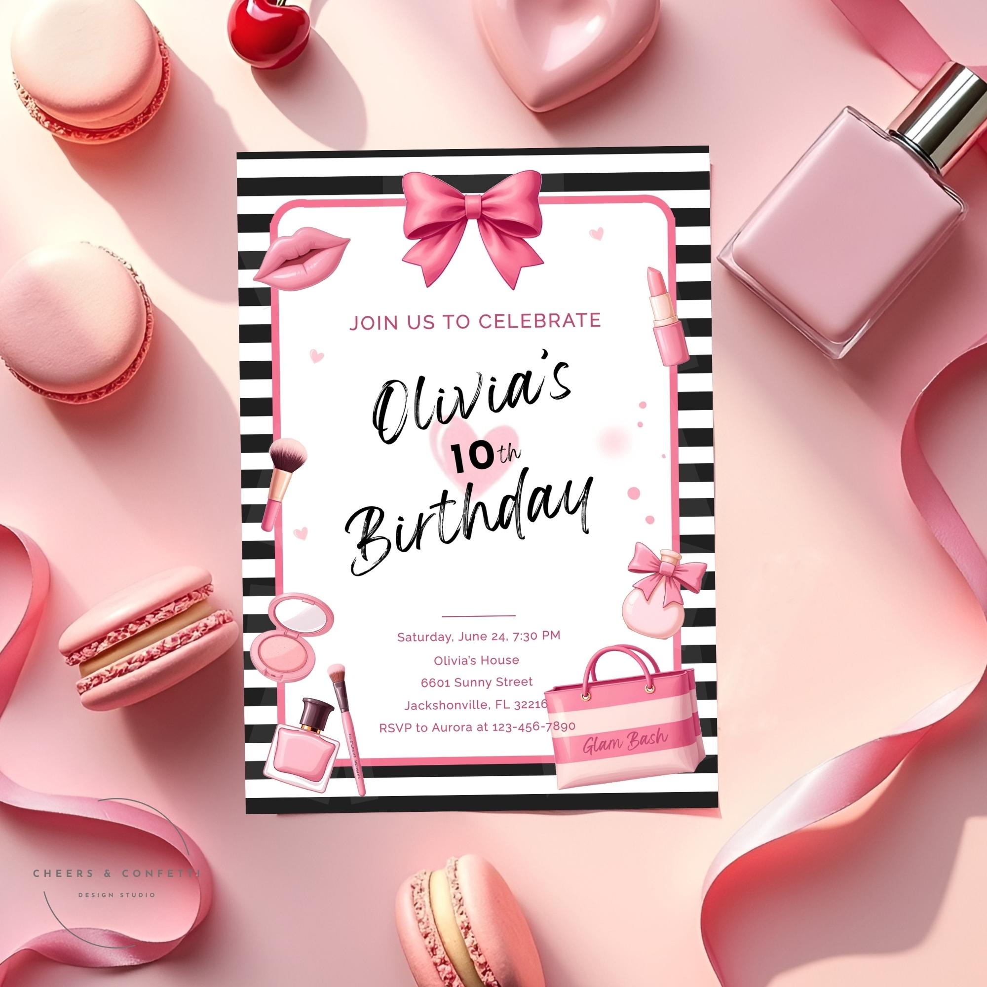 Sephora Birthday Invitation: Glam Makeup Party, Editable Canva Template ...
