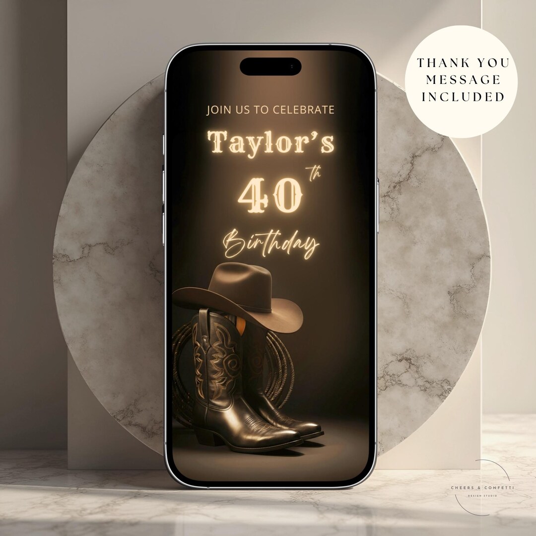 Animated Cowboy 40th Birthday Invitation, Western Video Invite, Country ...