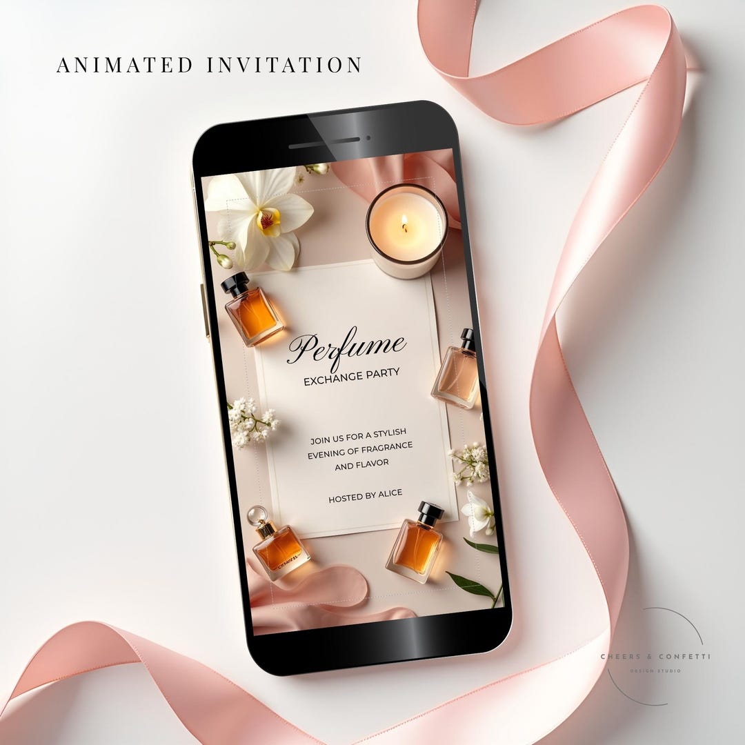 Perfume Exchange Invitation + Thank You Note, Editable Digital Template ...