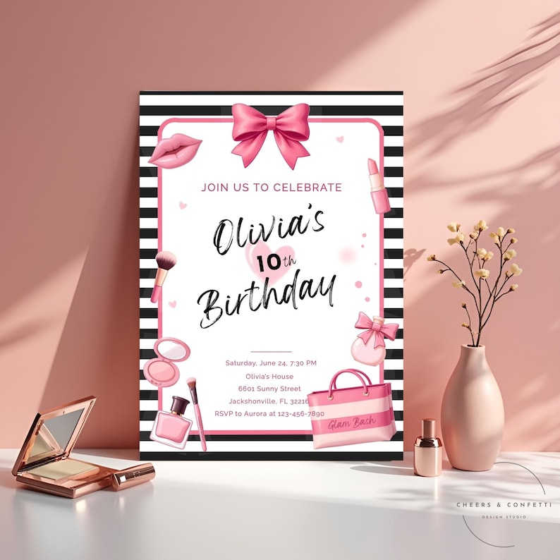 Sephora Birthday Invitation: Glam Makeup Party, Editable Canva Template ...