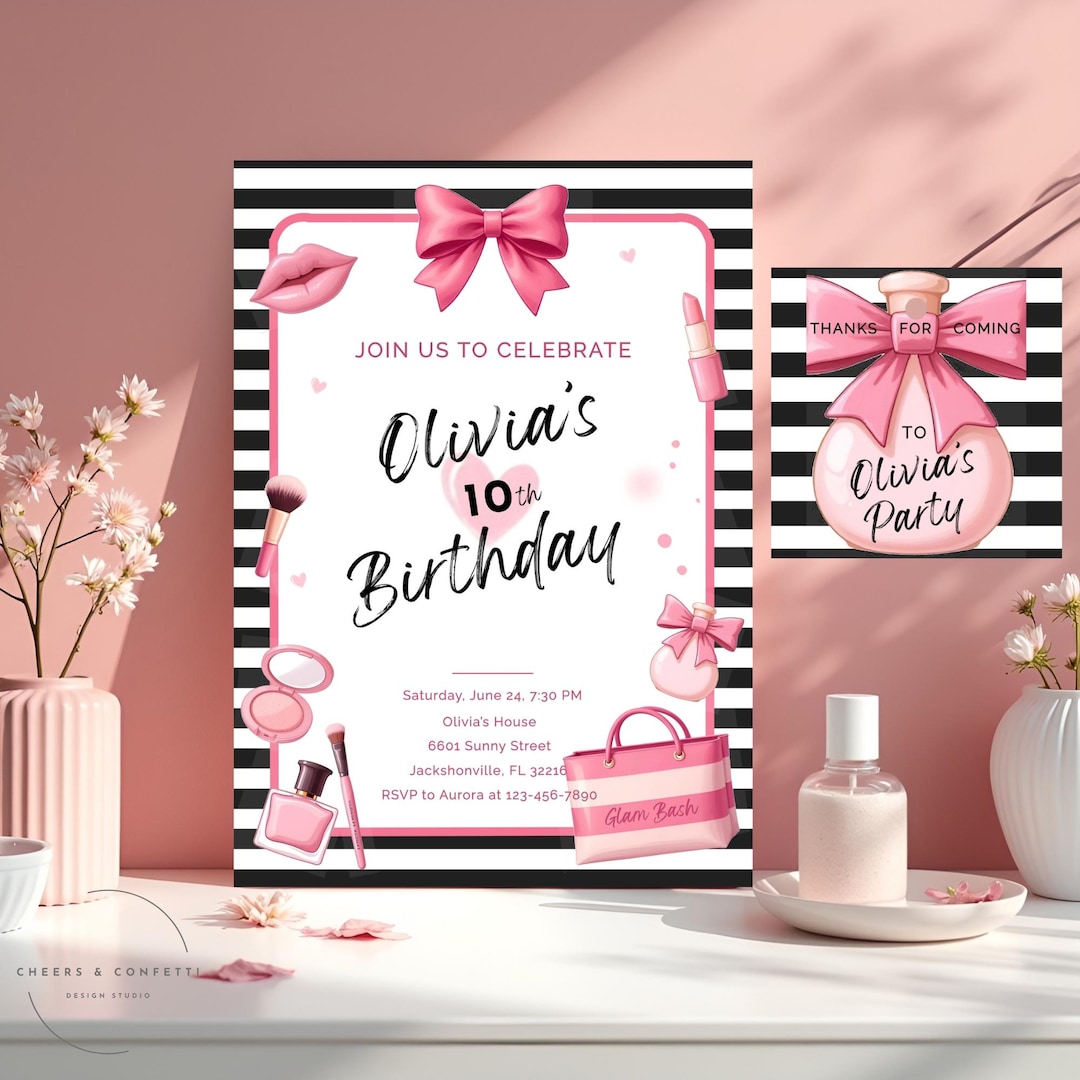 Sephora Birthday Invitation: Glam Makeup Party, Editable Canva Template ...