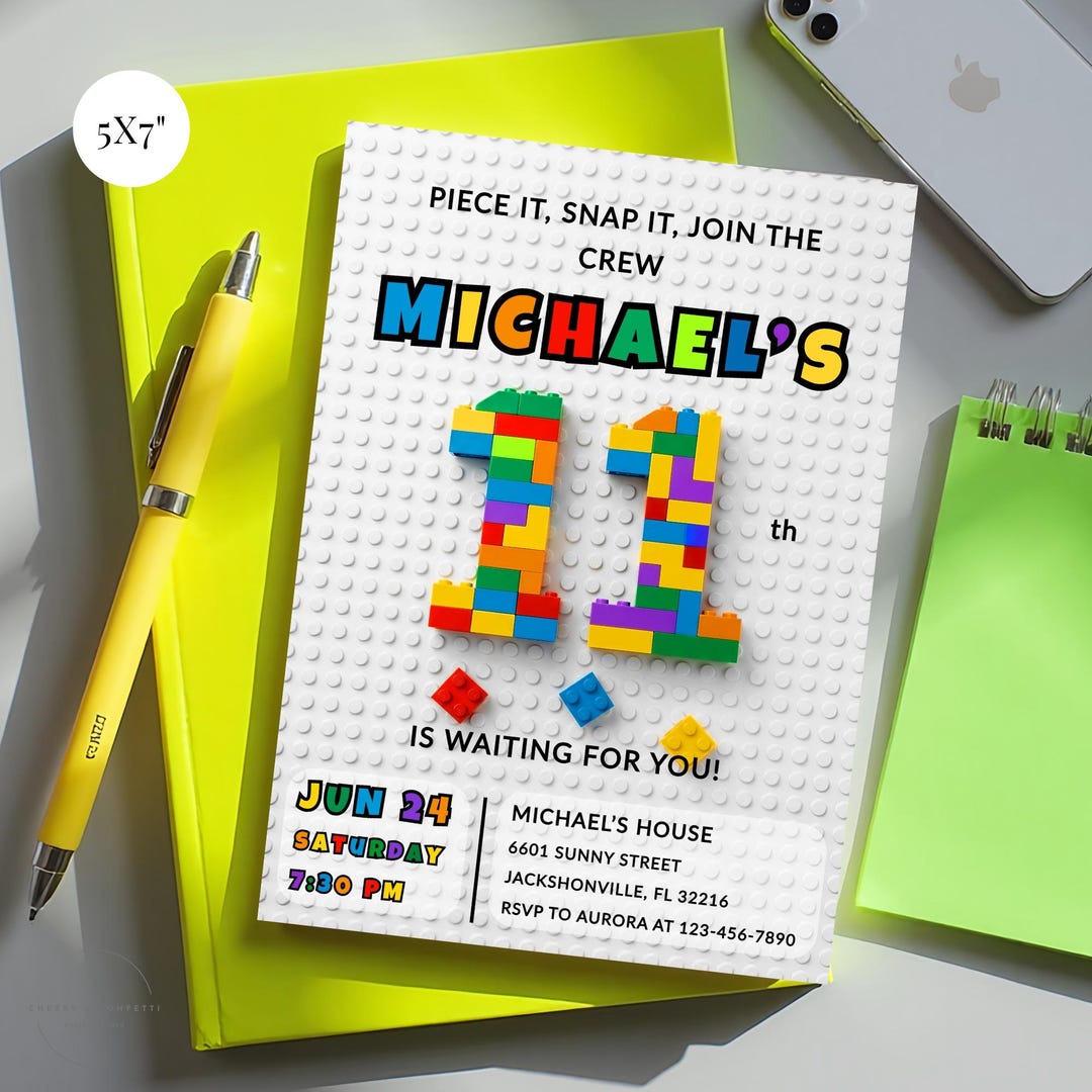 Building Blocks Birthday Invitation, Construction Theme Party Invite ...