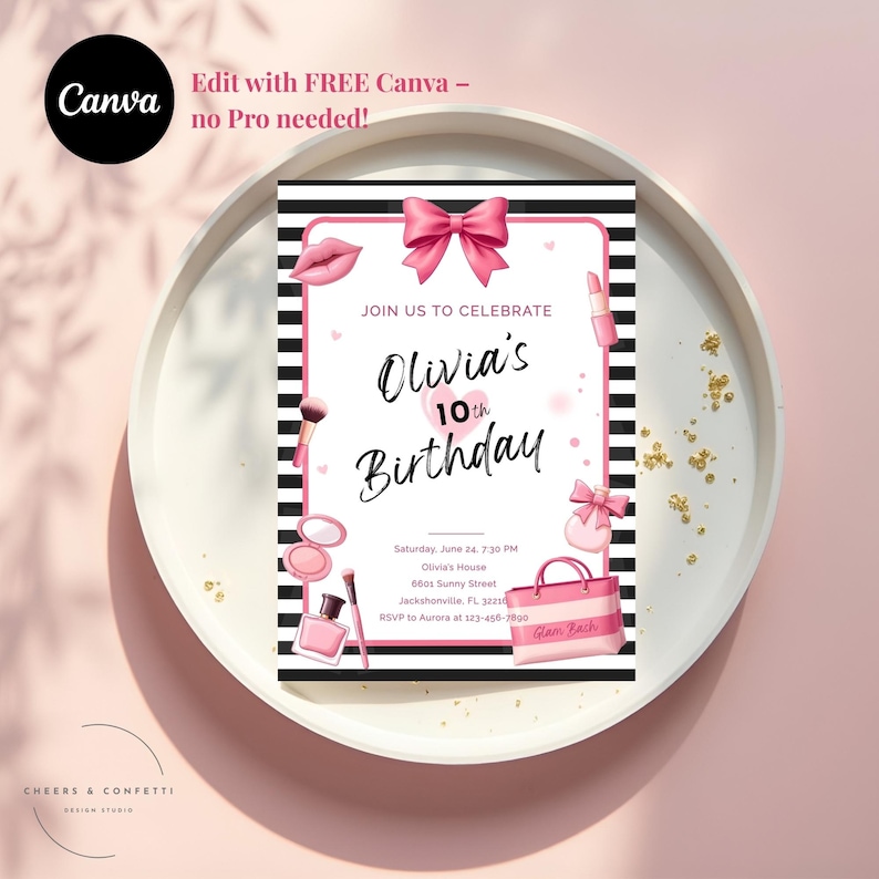 Sephora Birthday Invitation: Glam Makeup Party, Editable Canva Template ...