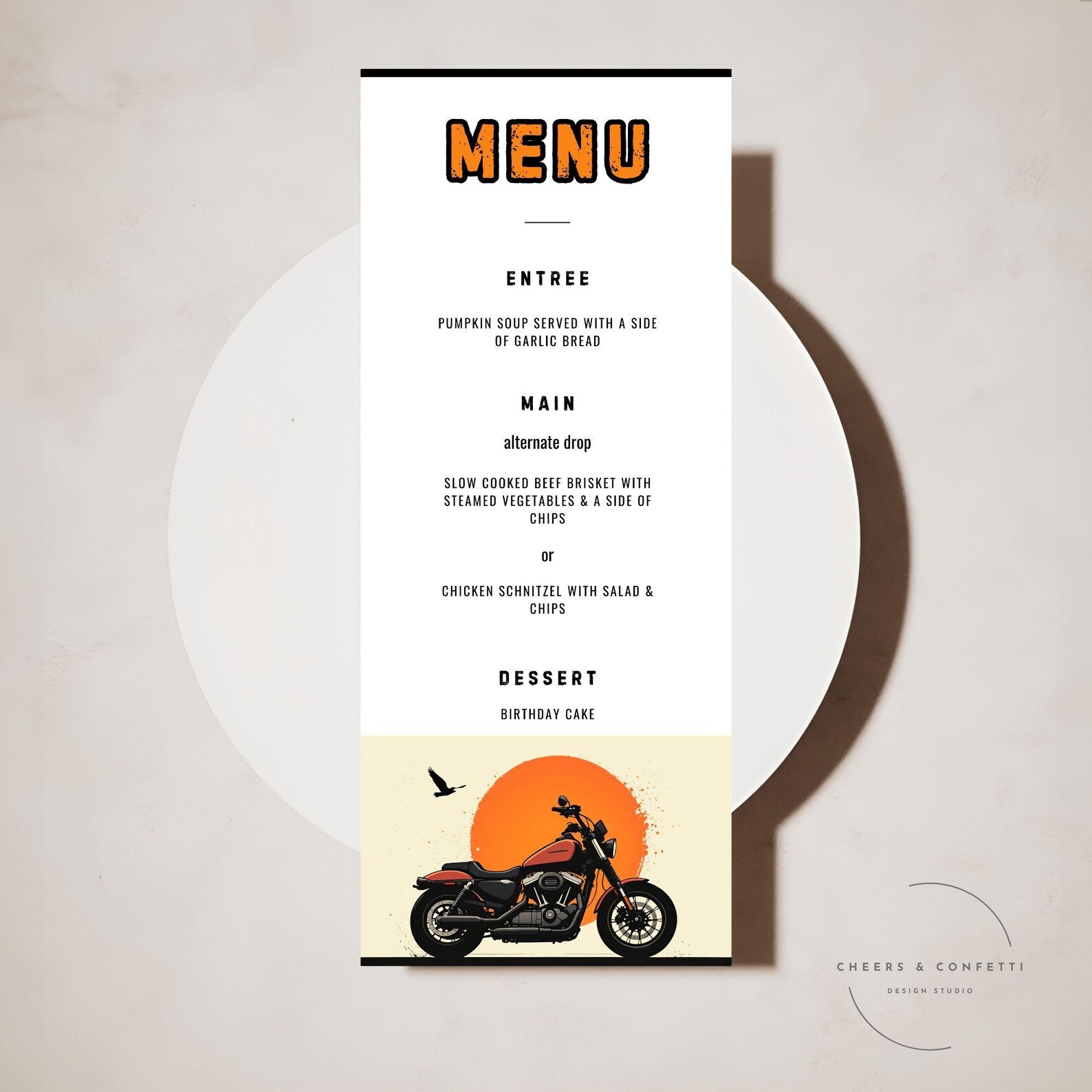 Motorcycle Birthday Menu Template: Editable 40th Party Decor (digital ...