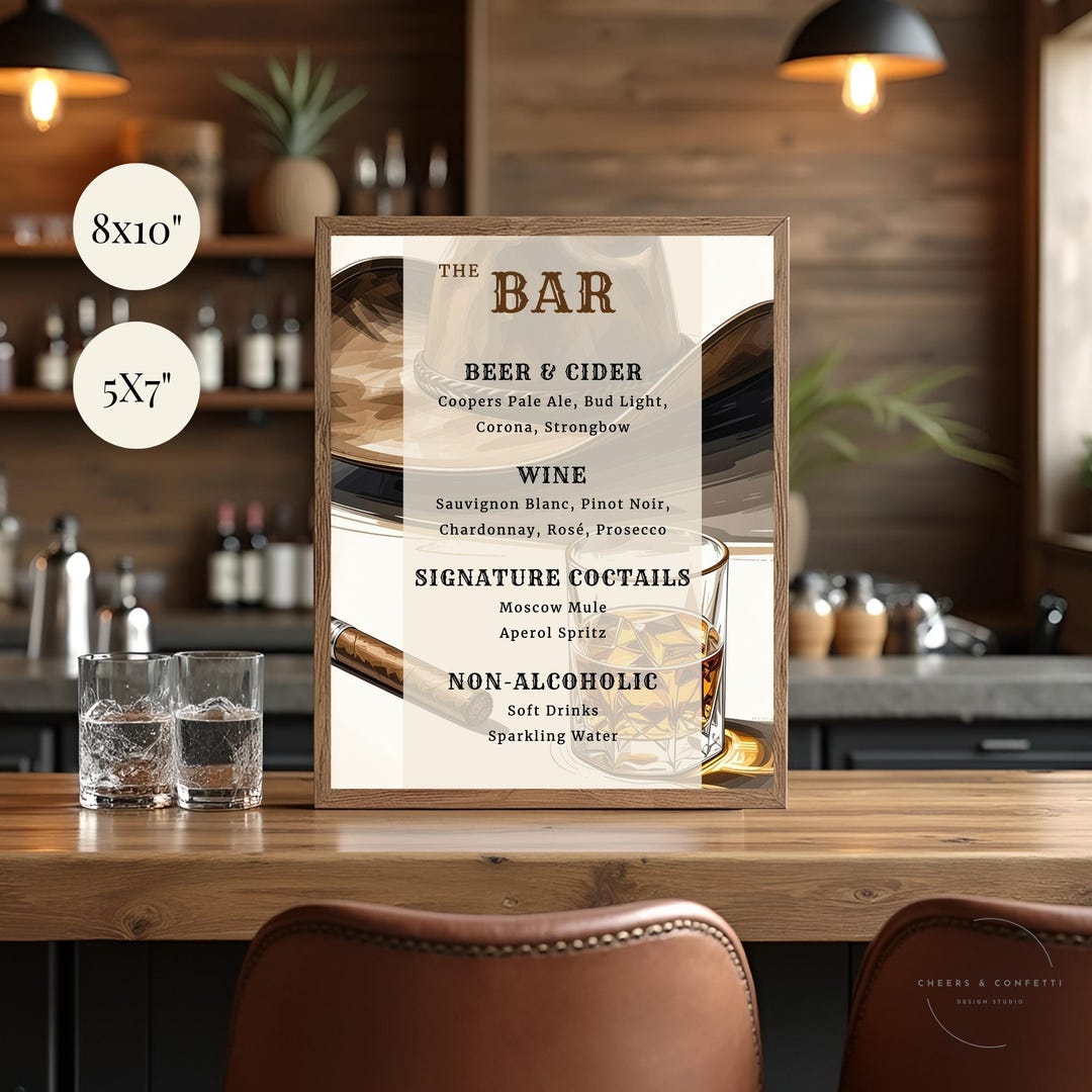 Cowboy Menu Bar Sign, Drink Menu Template Cowboy, Editable Western ...