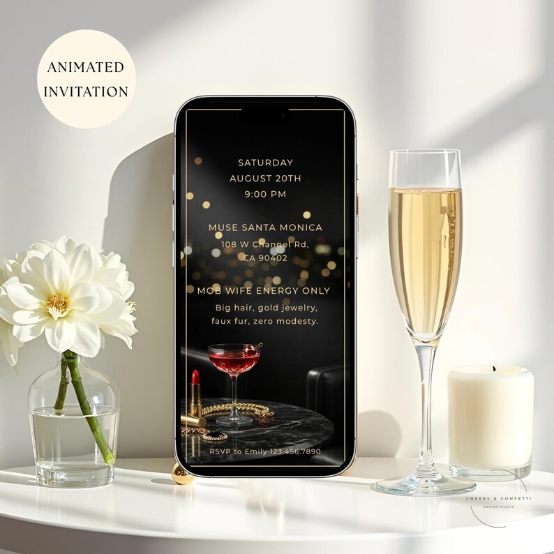 Mob Wife Birthday Invitation, Editable Digital Glam Bachelorette ...