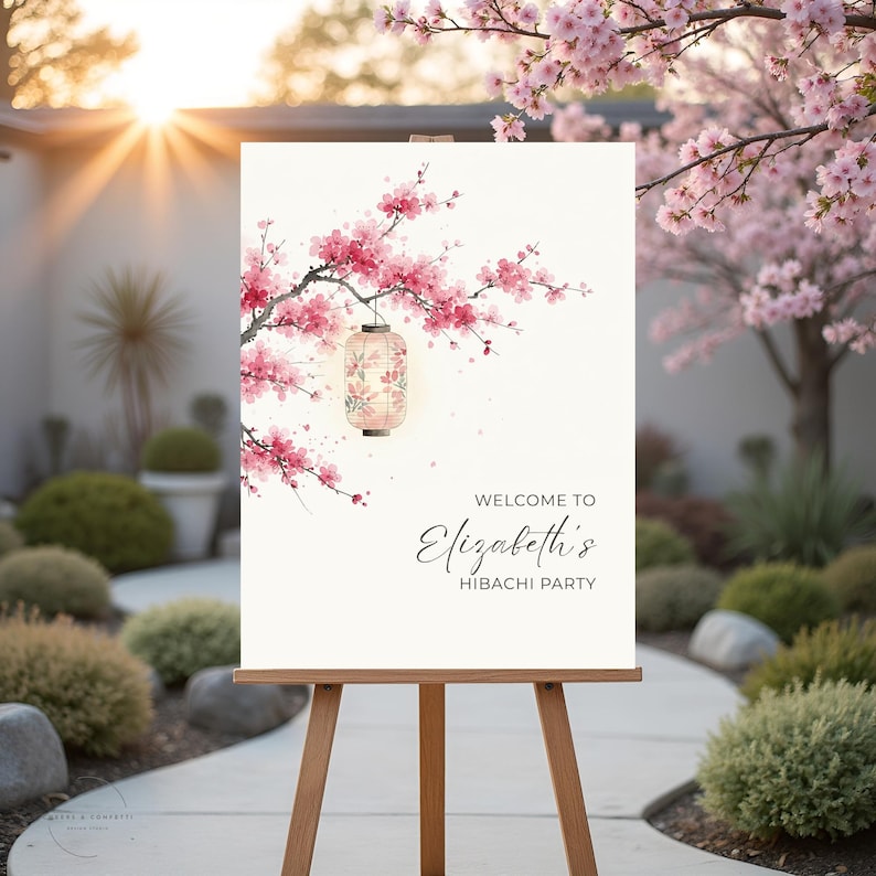 Hibachi Party Welcome Sign, Pink Japanese Birthday Dinner, Teppanyaki ...