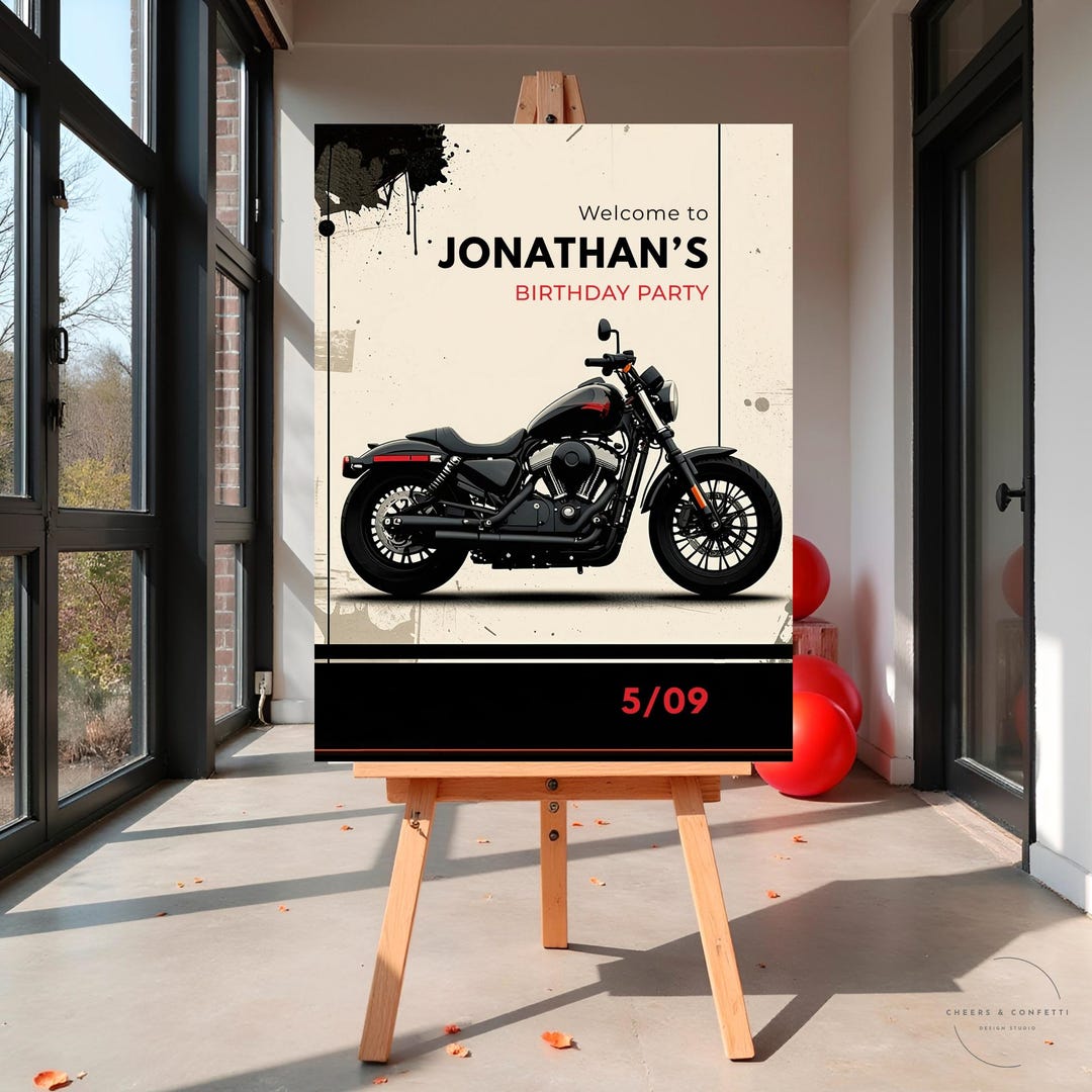Motorcycle Welcome Sign, Fun Birthday Party Decor, Custom Printable ...
