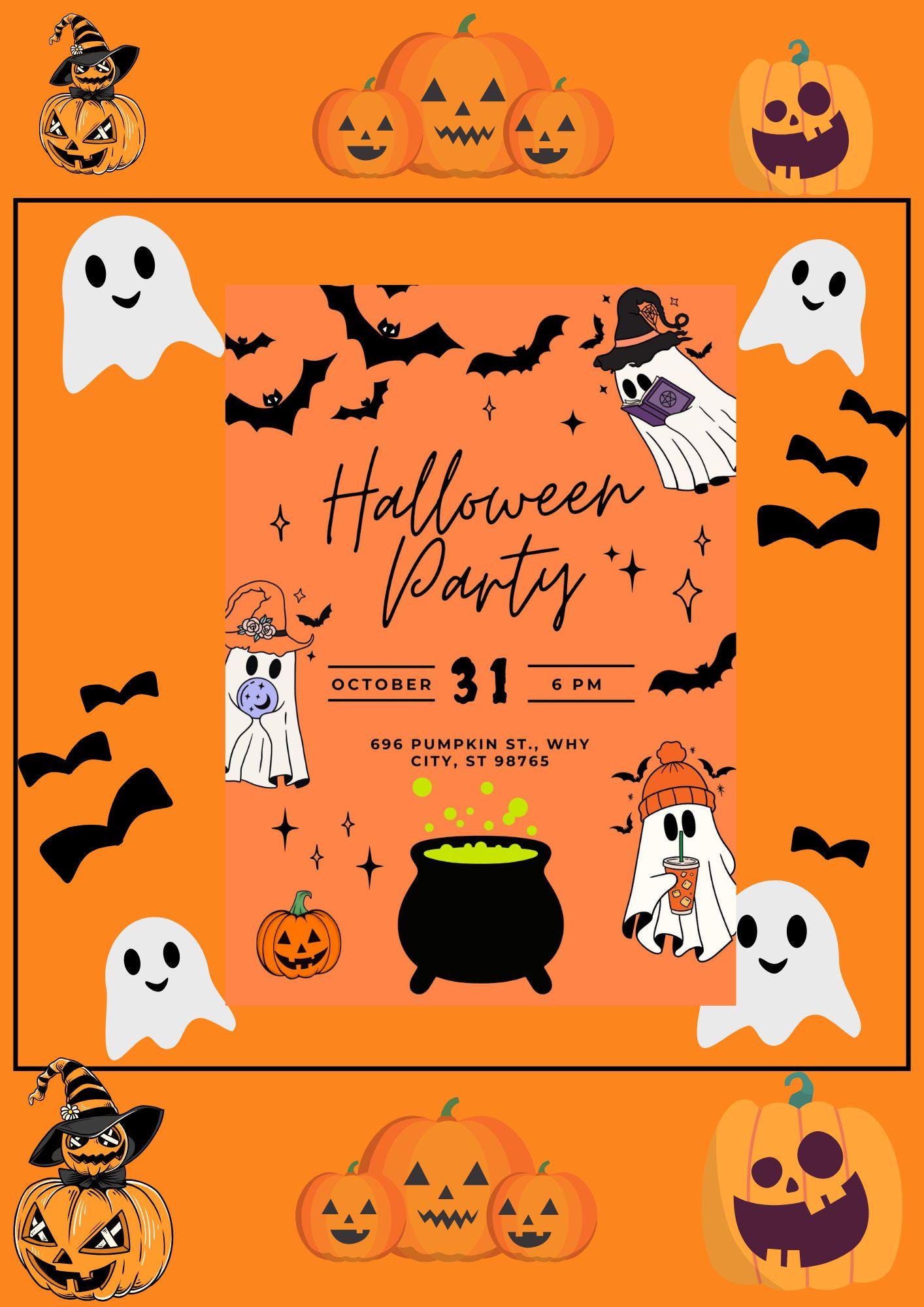 Editable Cute Halloween Party Invitation - Editable Canva and Printable ...