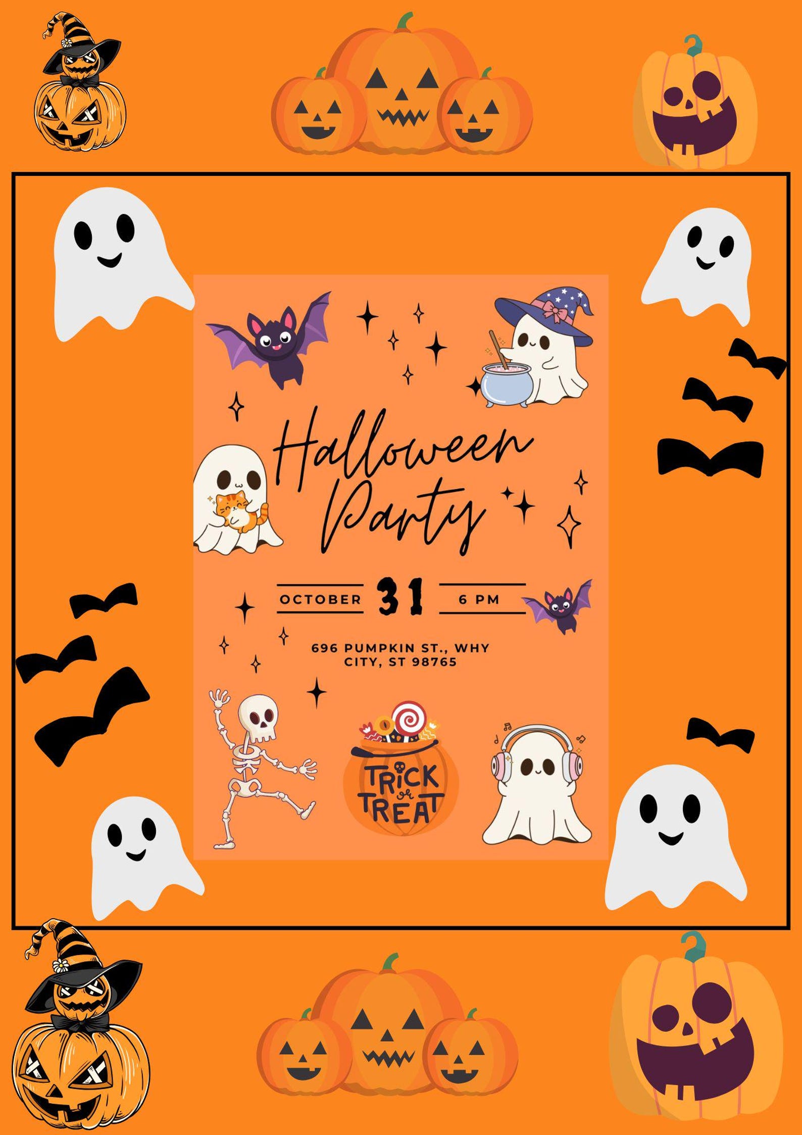 Editable Cute Halloween Party Invitation - Editable Canva Template - Etsy