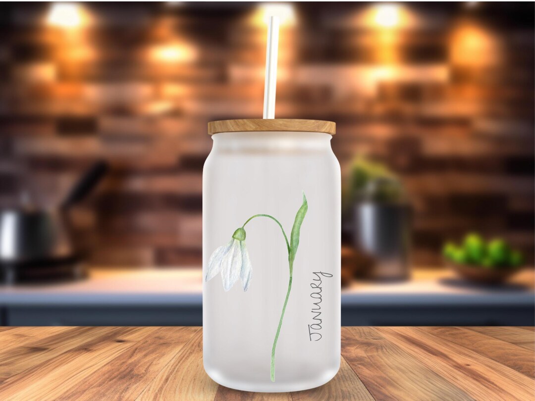 Birth Month Frosted Glass Jar Tumbler 16oz - Bamboo Lid & BPA Free ...
