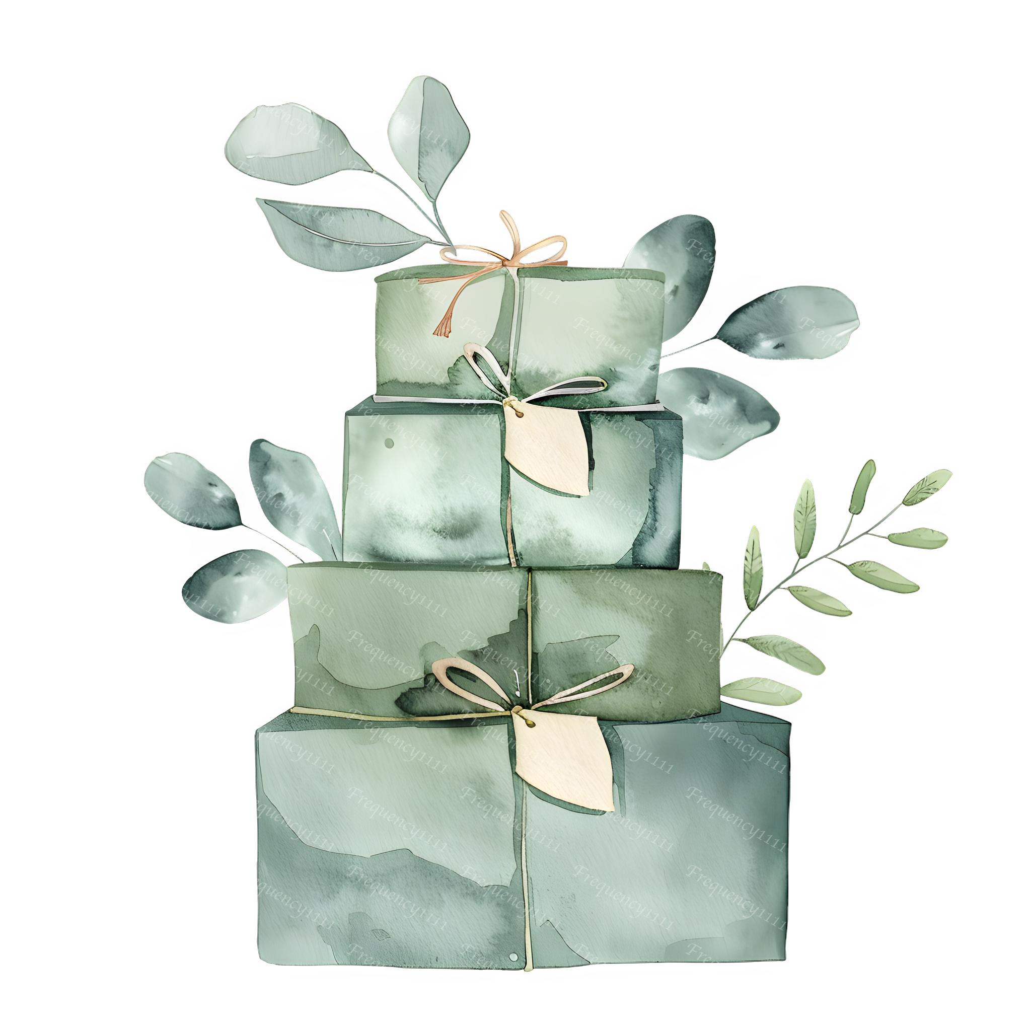 Watercolor Gift Boxes Clipart Set, 16 PNG Bundle, Botanical Presents ...