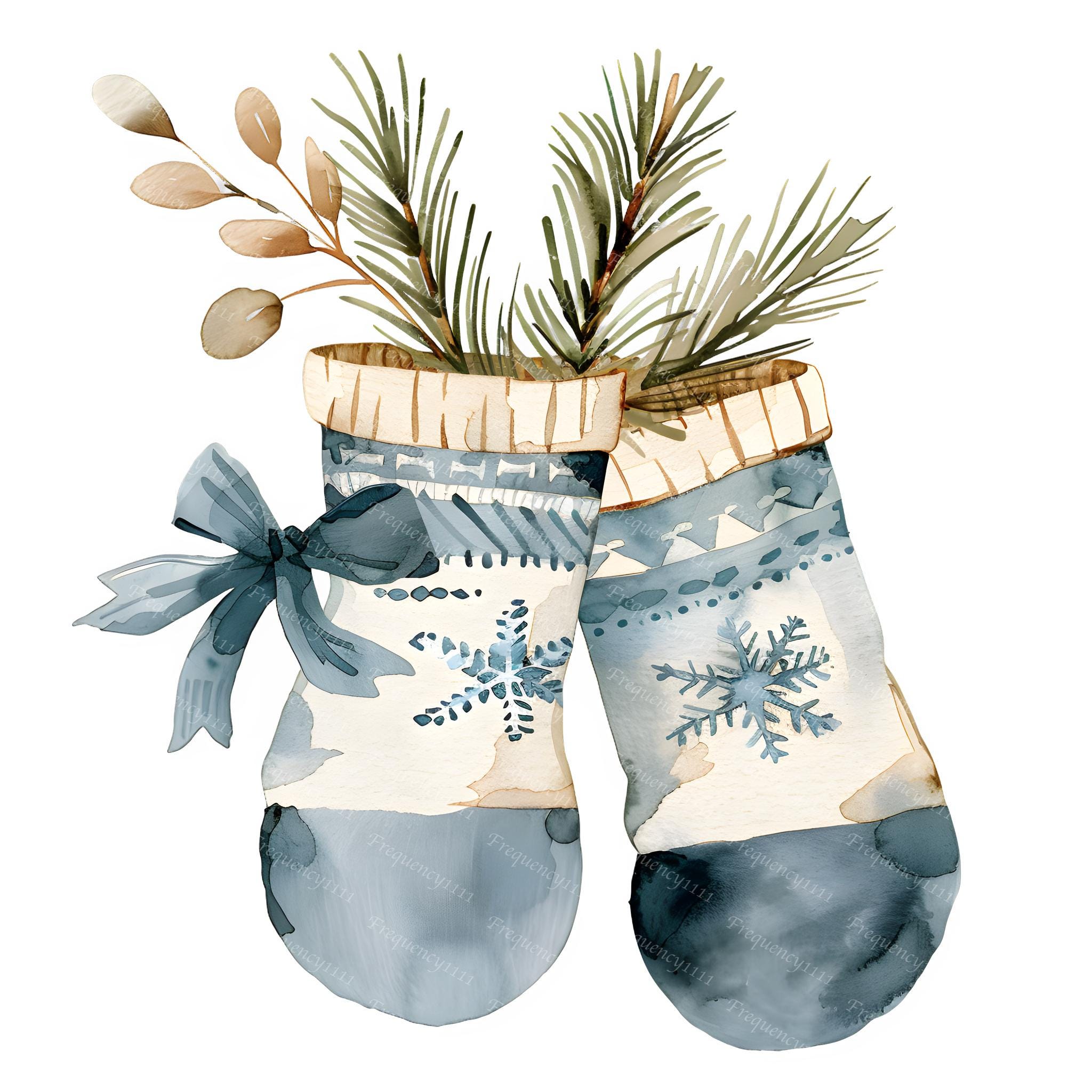Watercolor Christmas Mitten Clipart, 16 Winter Botanical Pngs, Cozy ...