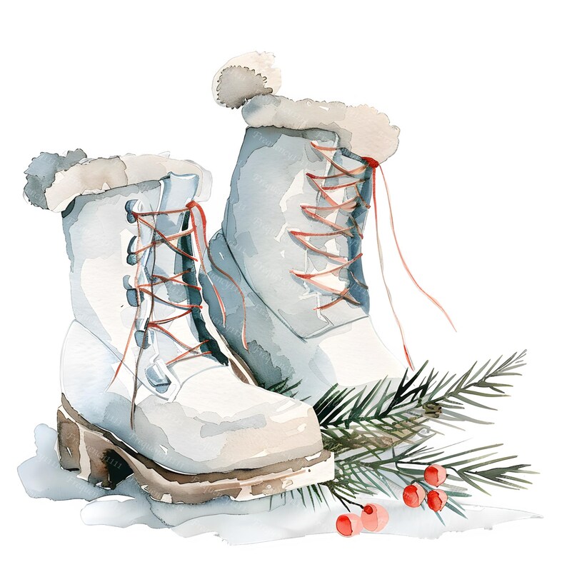 Watercolor Winter Boots Clipart, 16 PNG Snow Boot Illustrations, Cozy ...