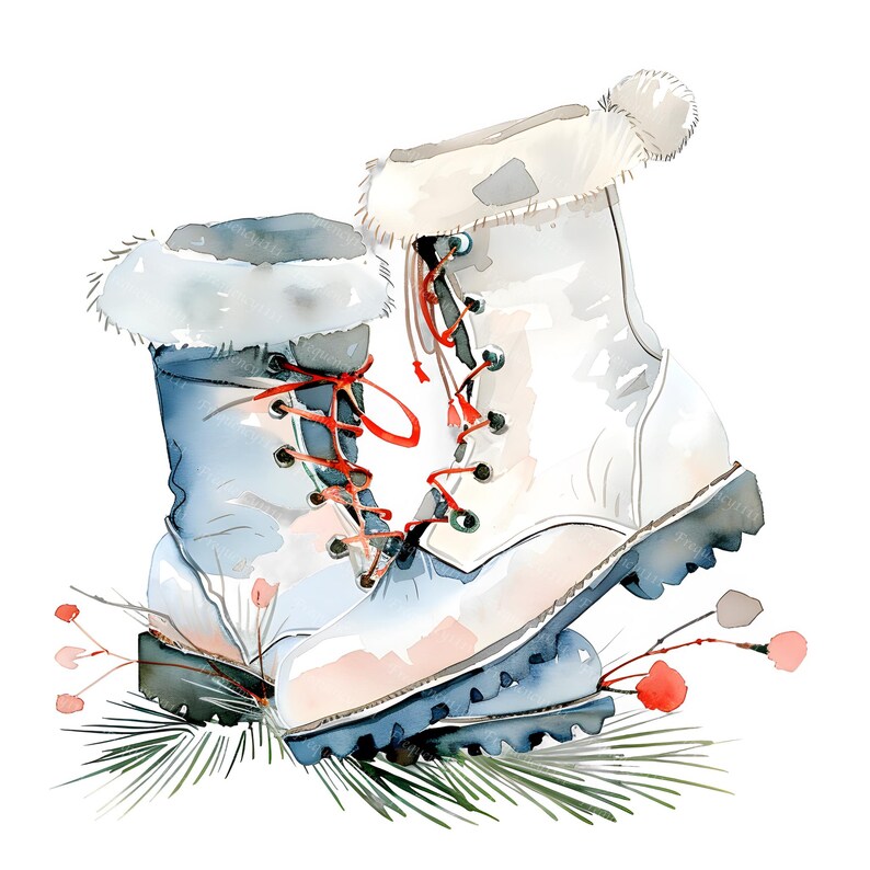 Watercolor Winter Boots Clipart, 16 PNG Snow Boot Illustrations, Cozy ...
