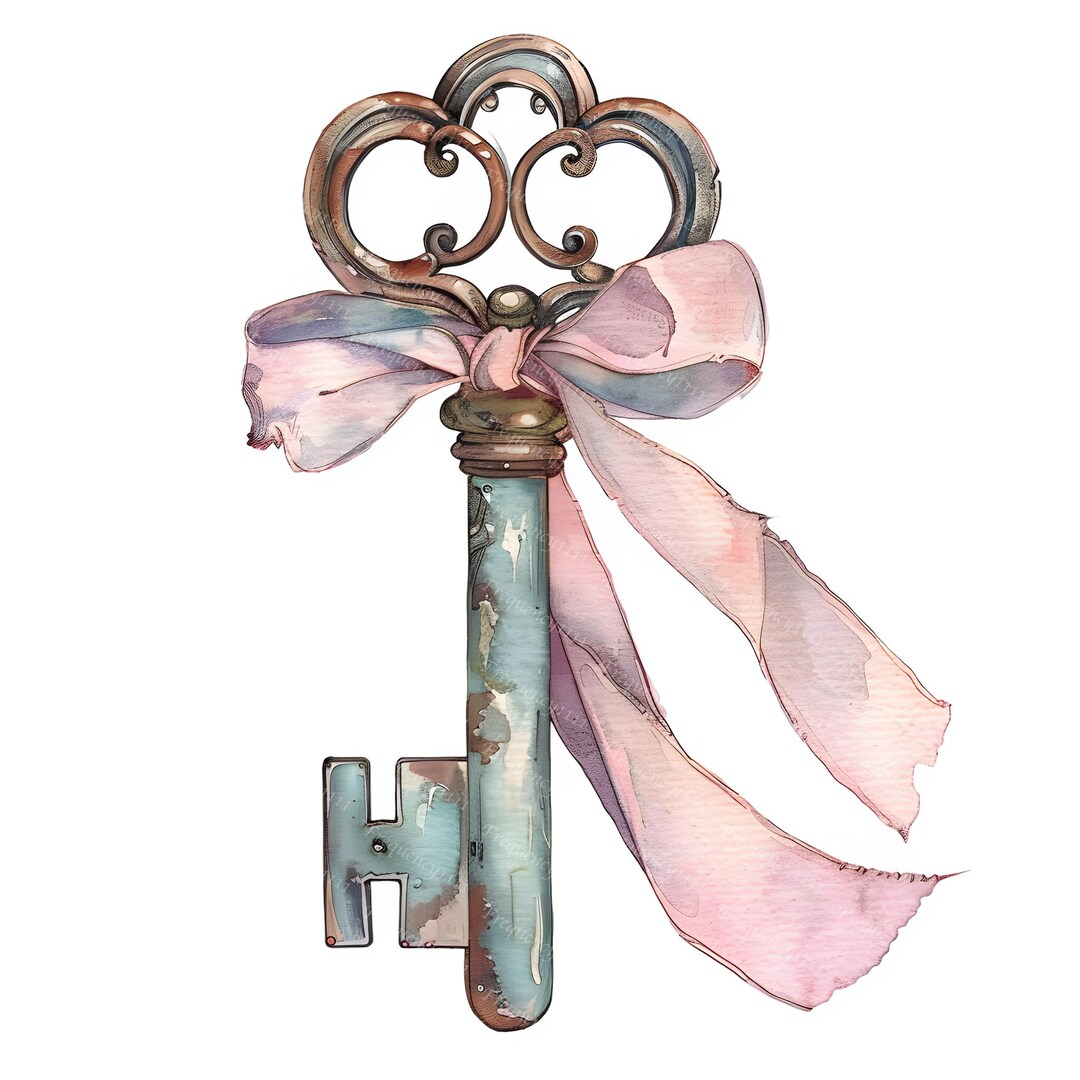 Vintage Key Clipart Bundle, Watercolor Skeleton Keys With Ribbons ...