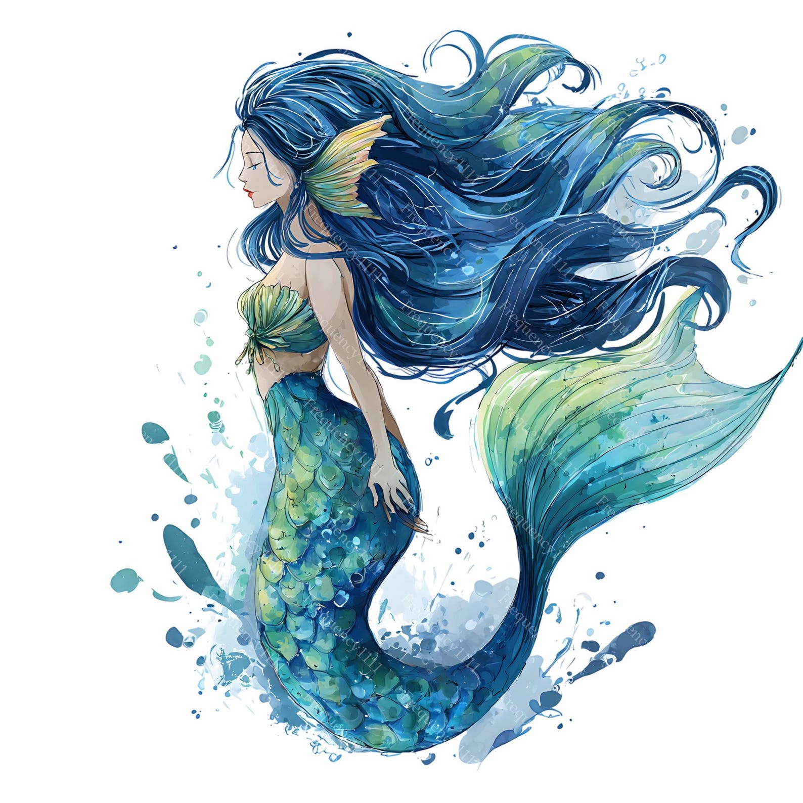 Watercolor Mermaid Clipart Bundle, 11 PNG Fantasy Ocean Art, Digital ...