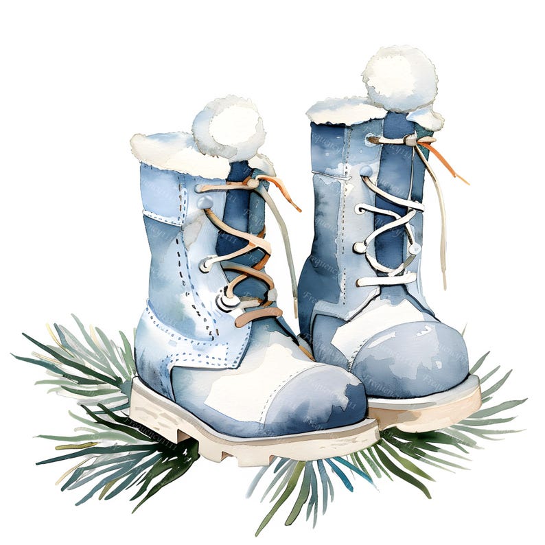 Watercolor Winter Boots Clipart, 16 PNG Snow Boot Illustrations, Cozy ...