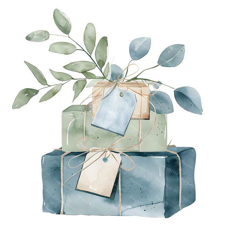Watercolor Gift Boxes Clipart Set, 16 PNG Bundle, Botanical Presents ...