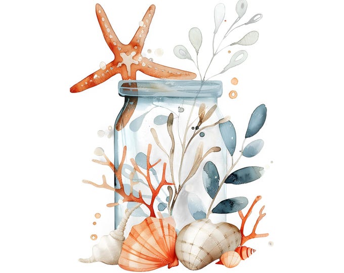 Watercolor Seashells Clipart, Ocean Beach Clip Art, Sea Shells ...