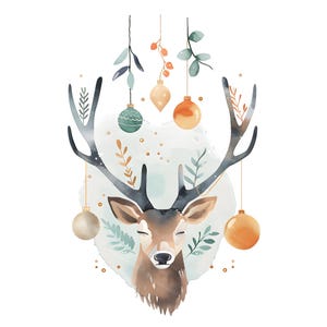 Watercolor Deer Christmas Clipart, 24 PNG Set, Rustic Reindeer ...