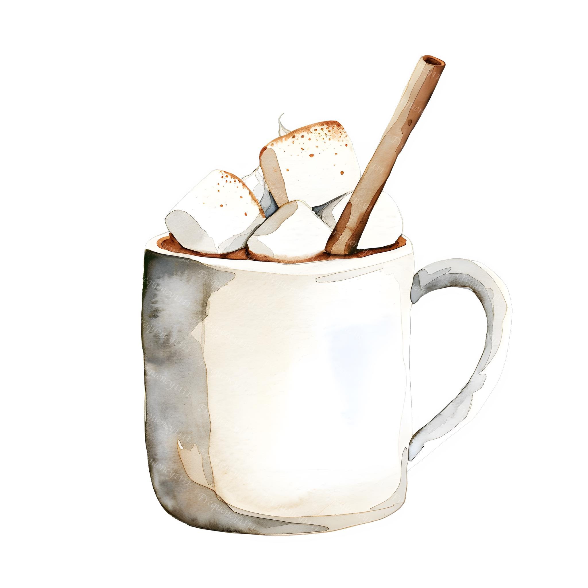 Hot Cocoa Mug Clipart Set, 24 Pngs, Watercolor Marshmallow & Cinnamon ...