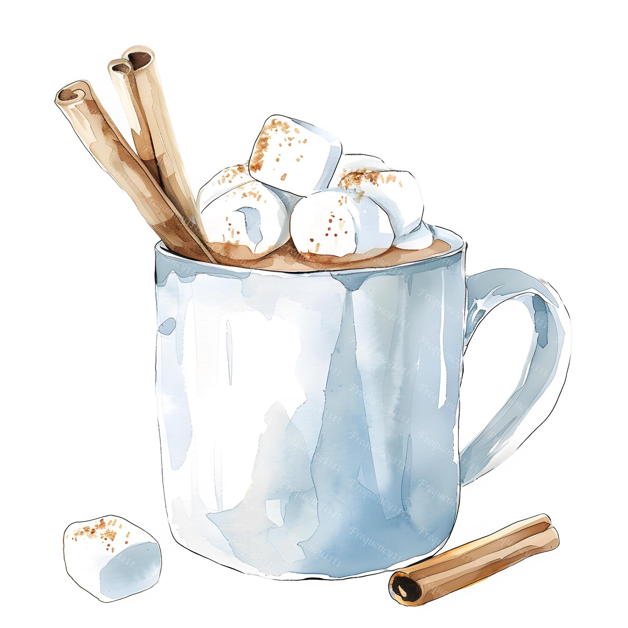 Hot Cocoa Mug Clipart Set, 24 Pngs, Watercolor Marshmallow & Cinnamon ...