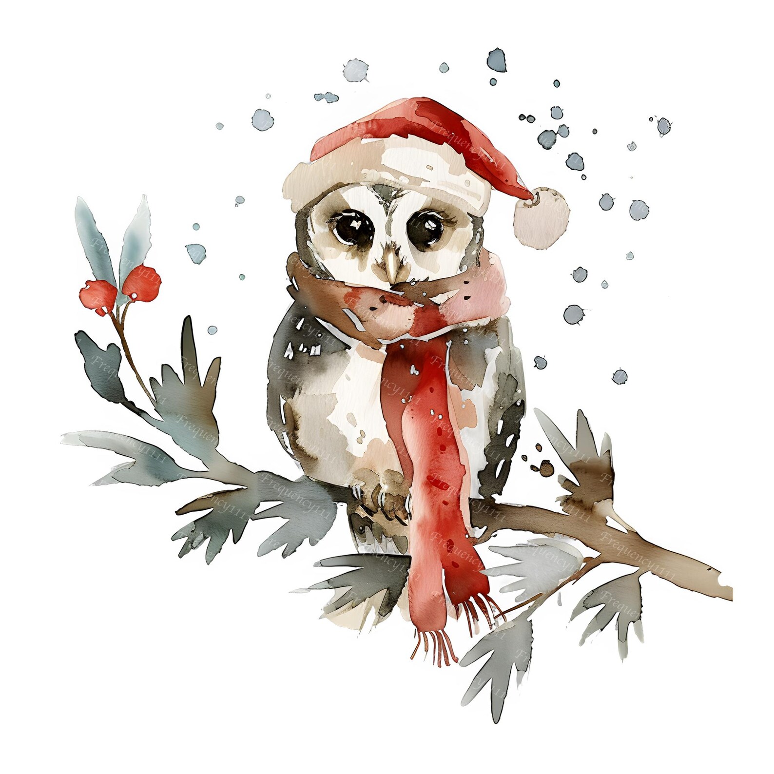 Watercolor Christmas Owl Clipart, 24 PNG Winter Animal Illustrations ...