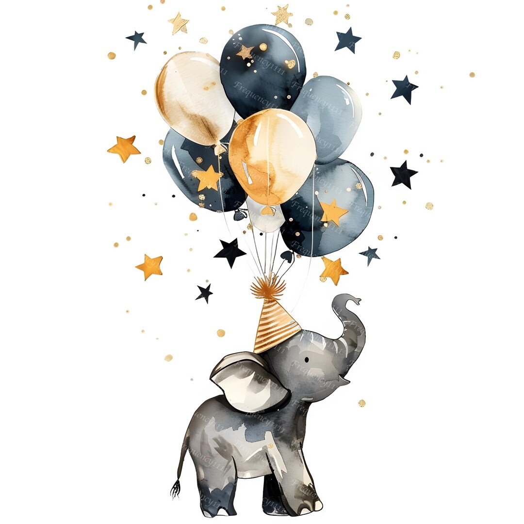 Elephant Birthday Clipart Set, 24 Watercolor Baby Animal Images ...