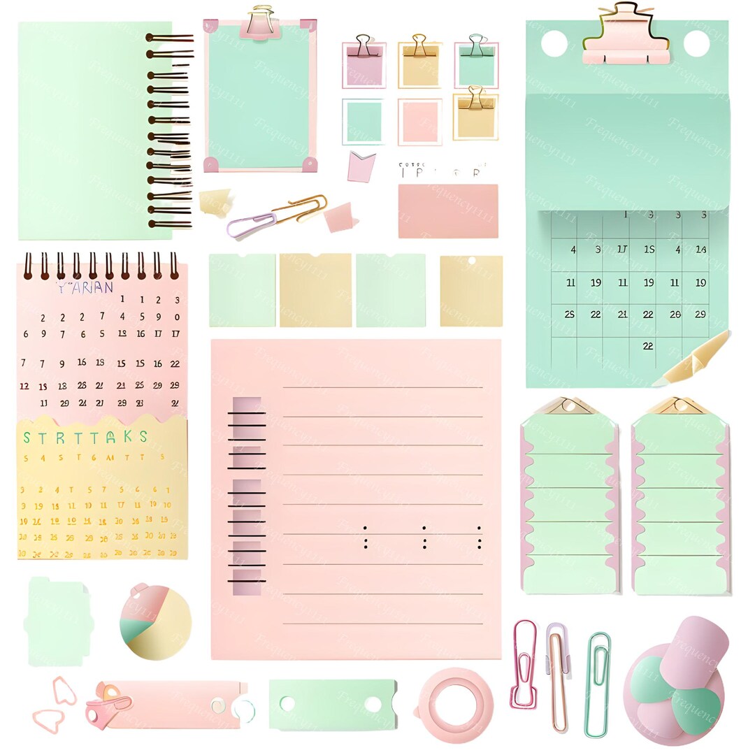 Pastel Kawaii Planner Clipart Bundle, Cute Sticky Notes and Stationery ...