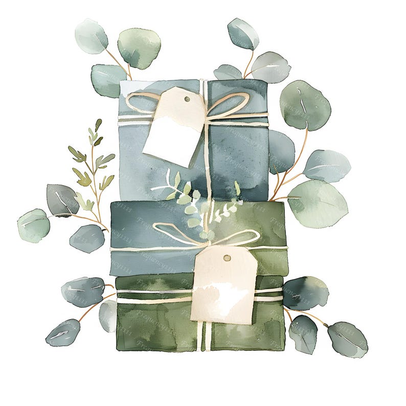Watercolor Gift Boxes Clipart Set, 16 PNG Bundle, Botanical Presents ...