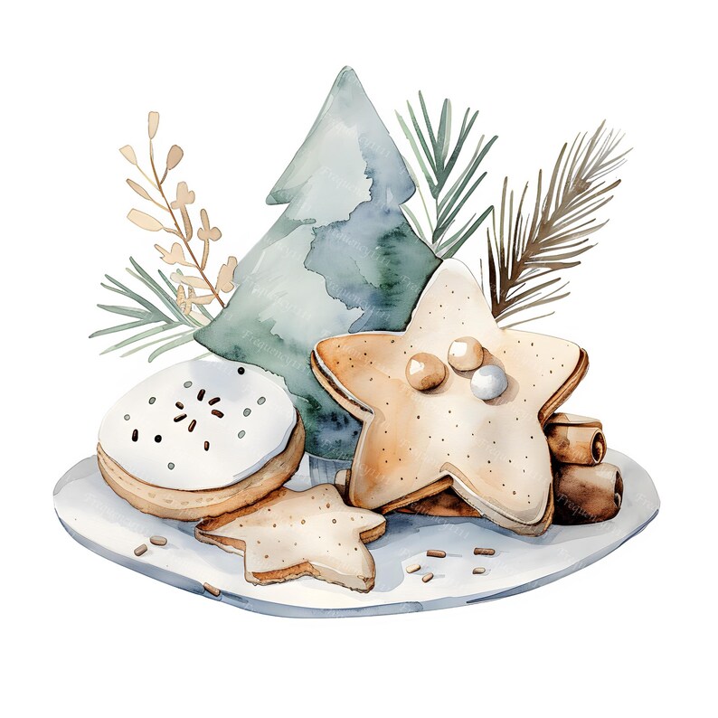 Christmas Cookie Clipart Bundle, 24 Pngs, Watercolor Holiday Cookies ...