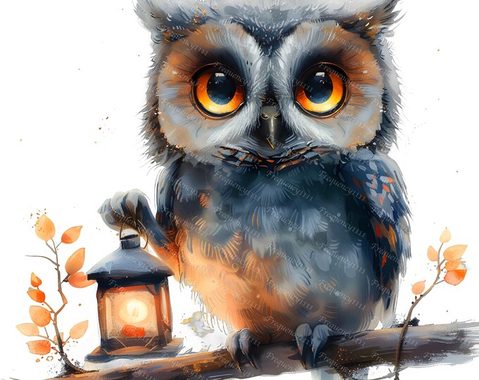 Cute Fall Owls Clipart Bundle, Watercolor Autumn Owl Clip Art Images ...