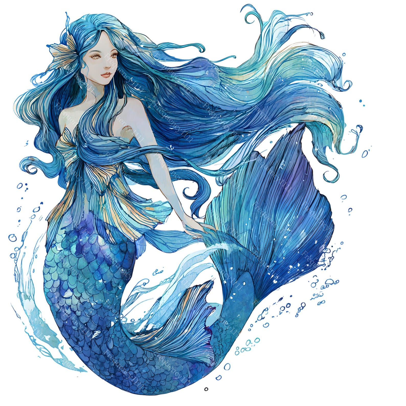 Watercolor Mermaid Clipart Bundle, 11 PNG Fantasy Ocean Art, Digital ...