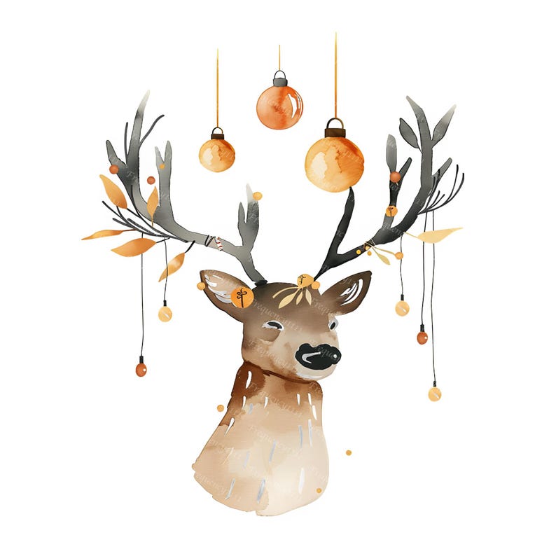 Watercolor Deer Christmas Clipart, 24 PNG Set, Rustic Reindeer ...