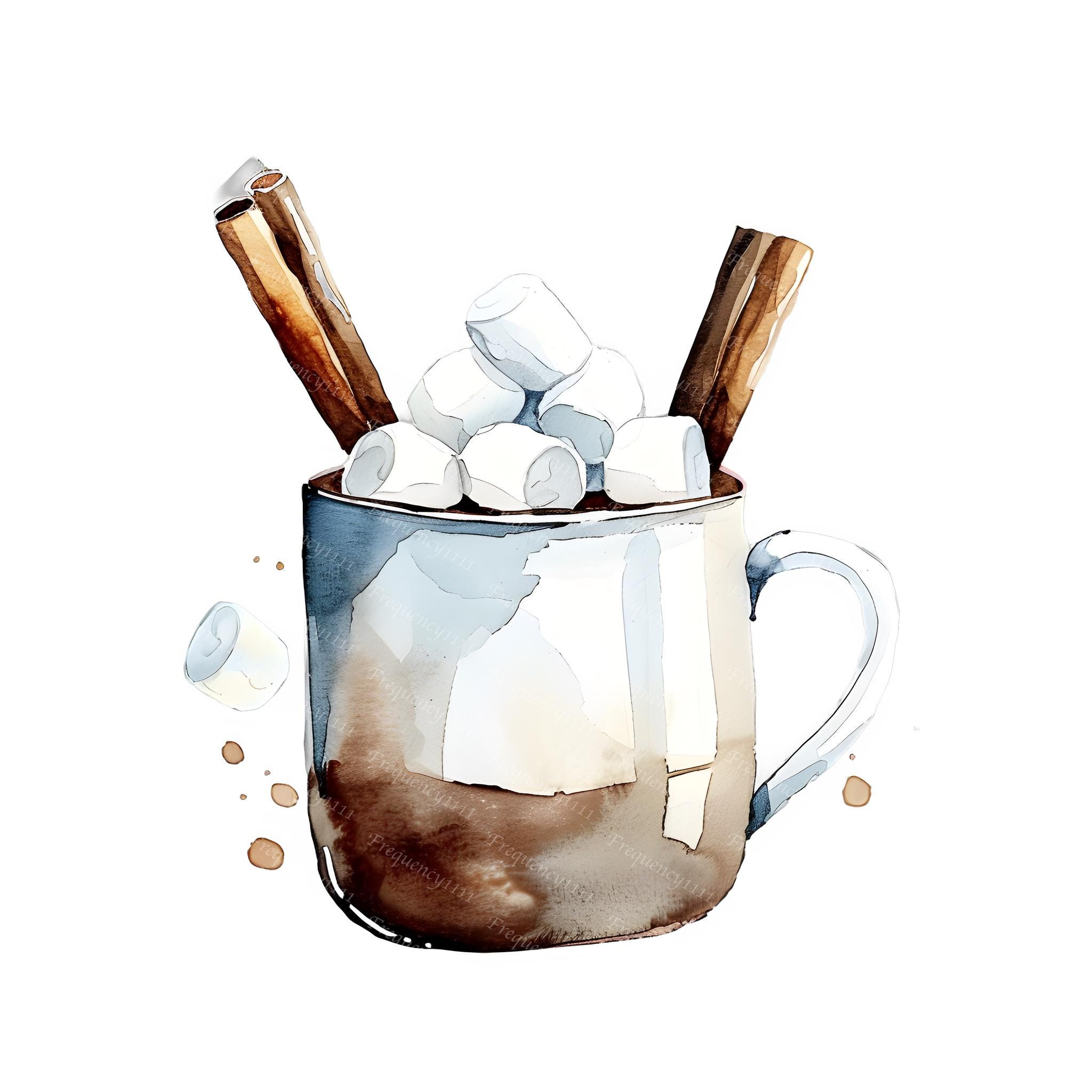 Hot Cocoa Mug Clipart Set, 24 Pngs, Watercolor Marshmallow & Cinnamon ...